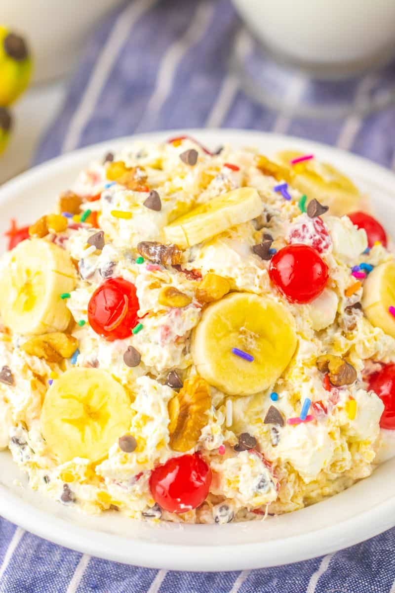 Easy Banana Split Fluff Salad Recipe - Real Life of Lulu